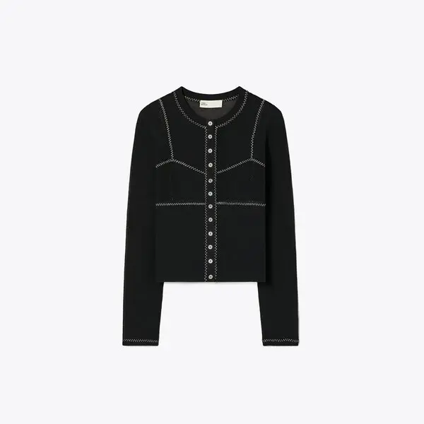 Tory Burch Cotton And Nylon Mesh Cardigan - Black