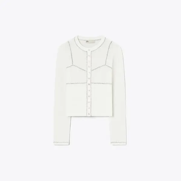 Tory Burch Cotton And Nylon Mesh Cardigan - White