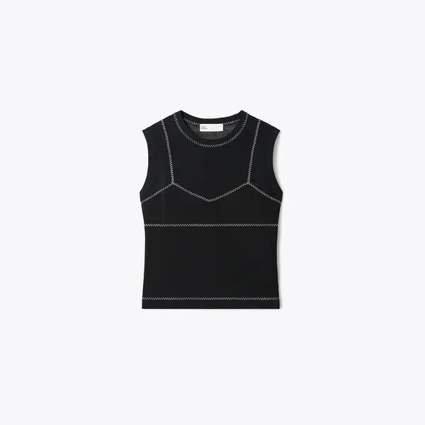 Tory Burch Cotton And Nylon Mesh Top - Black