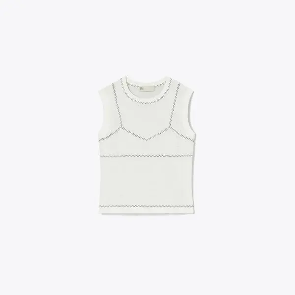 Tory Burch Cotton And Nylon Mesh Top - White