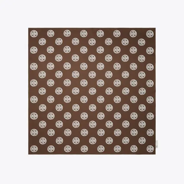 Tory Burch Medallion Logo Silk Square Scarf - Deep Walnut