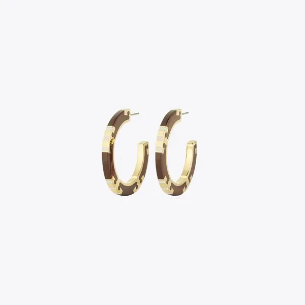 Tory Burch Icon Enamel Hoop Earrings - Tory Gold/burgundy/pink