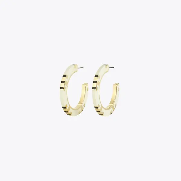 Tory Burch Icon Enamel Hoop Earrings - Tory Gold/new Ivory/black