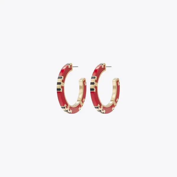 Tory Burch Icon Enamel Hoop Earrings - Tory Gold/red/navy