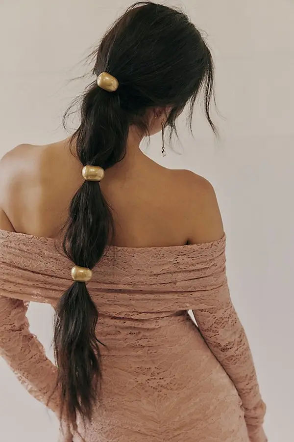 Free People Paired Up Pony Hair Ties - Gold/gold