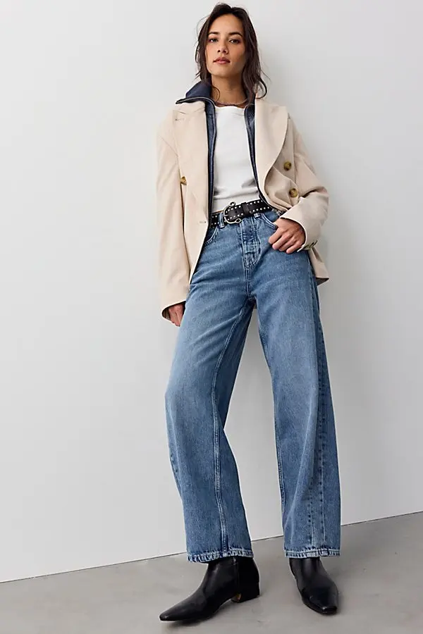Free People We The Free Truro Baggy Puddle Jeans - Water Stoned Blue