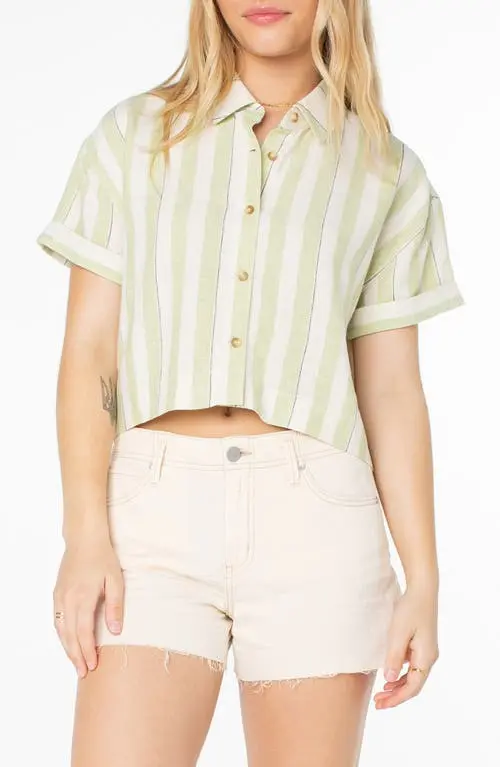 Roxy Kula Linen Blend Crop Button-up Shirt - Tarragon Horizon Stripe