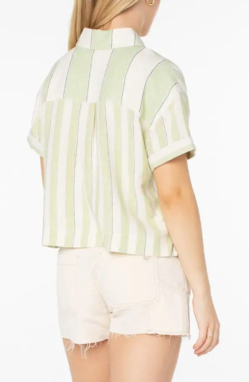 Roxy Kula Linen Blend Crop Button-up Shirt - Tarragon Horizon Stripe
