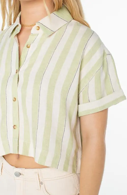 Roxy Kula Linen Blend Crop Button-up Shirt - Tarragon Horizon Stripe