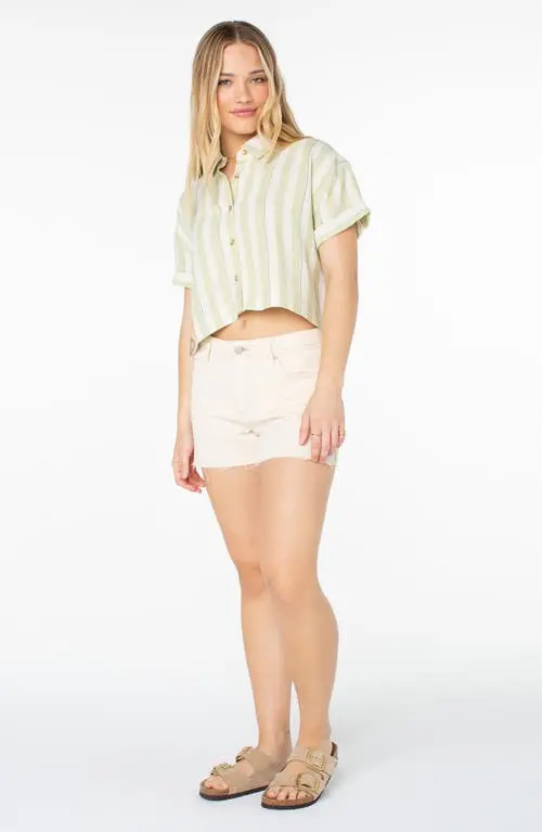 Roxy Kula Linen Blend Crop Button-up Shirt - Tarragon Horizon Stripe