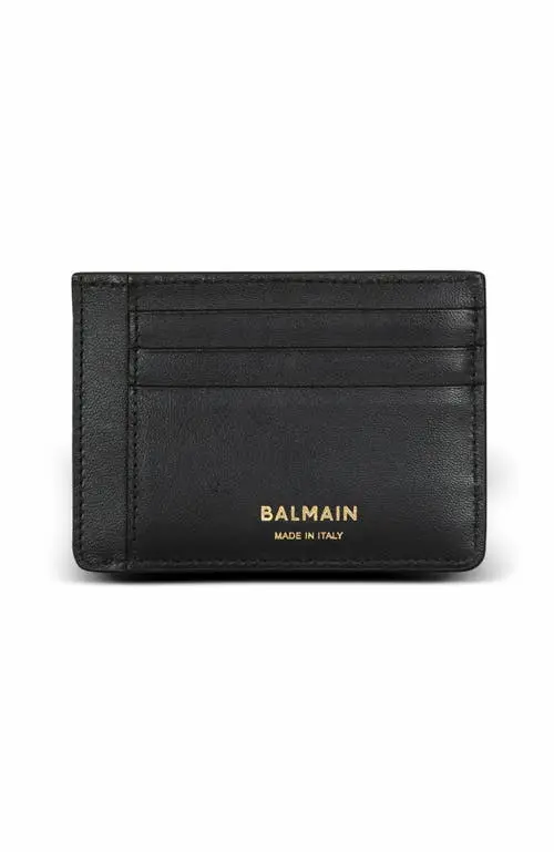 Balmain Anthem Calfskin Leather Card Holder - Black