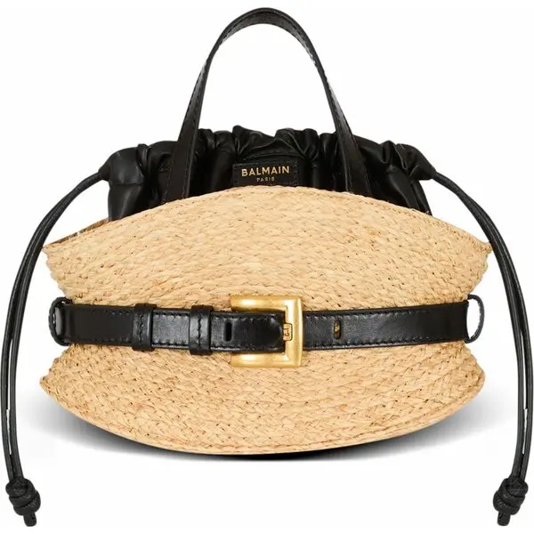 Balmain Shuffle Mini Bag In Raffia - Brown