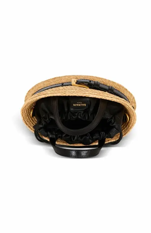 Balmain Shuffle Mini Bag In Raffia - Brown