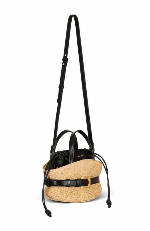 Balmain Shuffle Mini Bag In Raffia - Brown