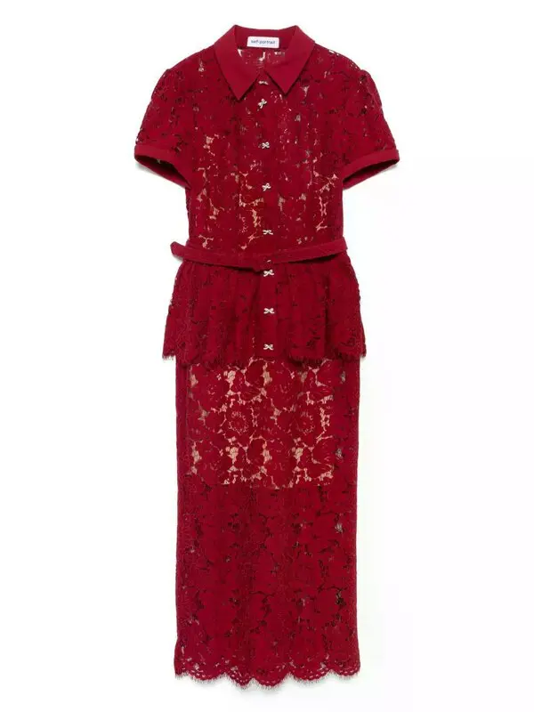 SELF-PORTRAIT Lace Peplum Midi Dress