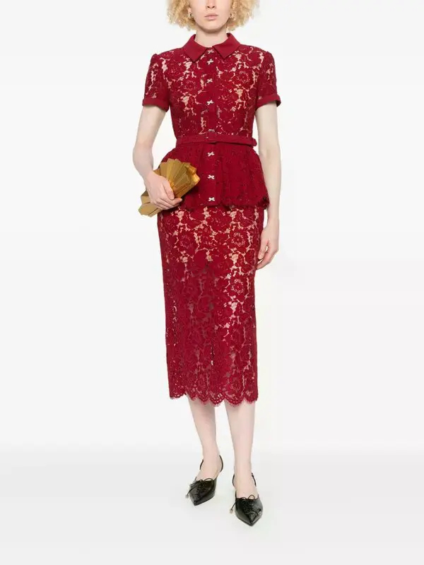 SELF-PORTRAIT Lace Peplum Midi Dress