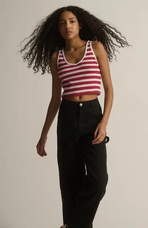 Brooklyn Industries Striped Rib Crop Tank - Garnet Stripe