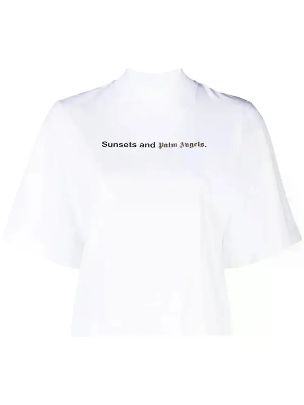Palm Angels Sunsets-print Jersey T-shirt - White