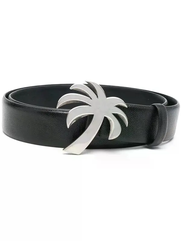 Palm Angels Palm Tree-buckle Leather Belt - Black