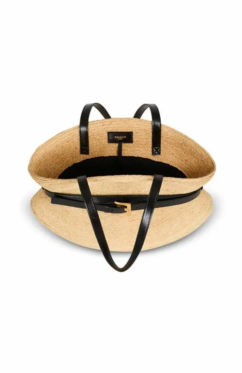 Balmain Shuffle Medium Bag In Raffia - Brown
