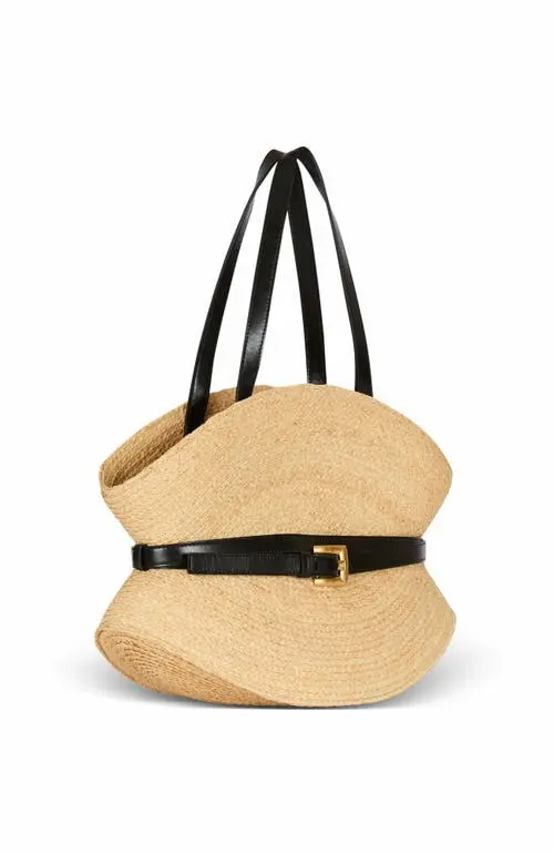 Balmain Shuffle Medium Bag In Raffia - Brown