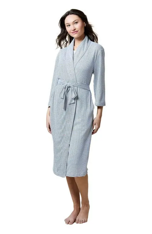 SOFTIES Dream Shawl Collar Robe - Indigo-white Stripe
