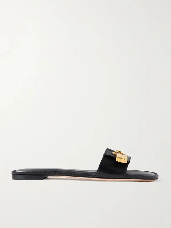 TOM FORD Padlock Embellished Leather Slides - Black