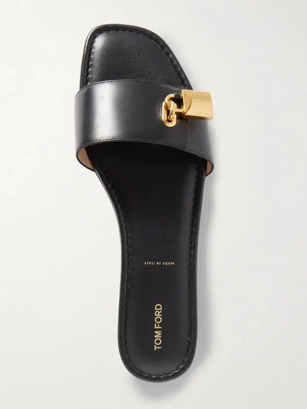 TOM FORD Padlock Embellished Leather Slides