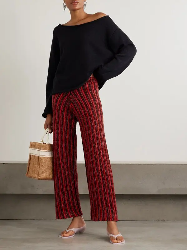 THE ELDER STATESMAN Nora Lite Open-knit Wide-leg Pants
