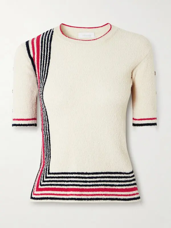 Rabanne Button-embellished Striped Cotton-blend Chenille Sweater - Neutrals