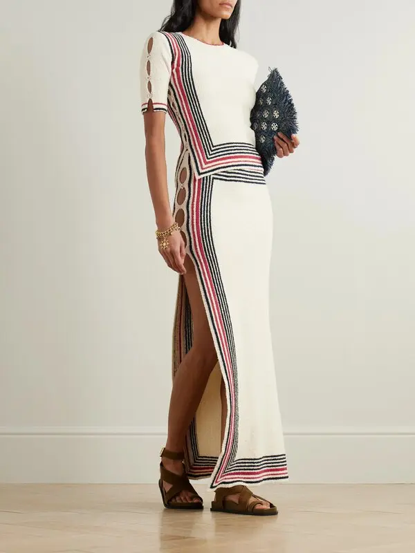 Rabanne Button-embellished Striped Cotton-blend Chenille Sweater - Neutrals