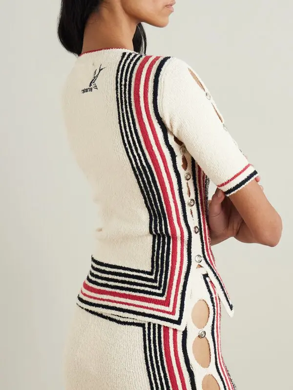 Rabanne Button-embellished Striped Cotton-blend Chenille Sweater - Neutrals