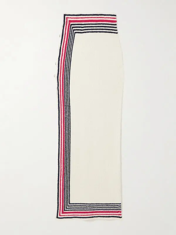 Rabanne Button-embellished Striped Cotton-blend Chenille Midi Skirt - Neutrals