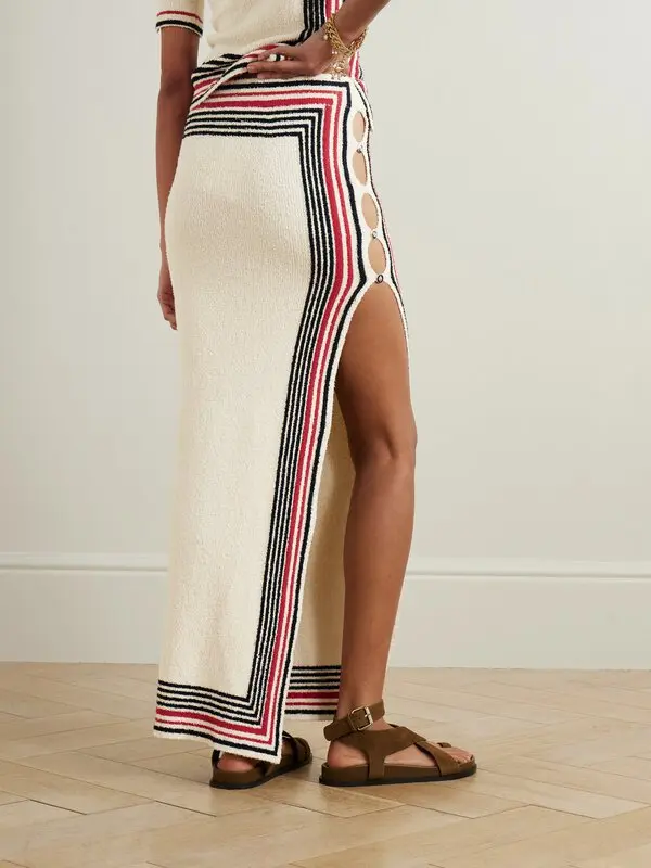 Rabanne Button-embellished Striped Cotton-blend Chenille Midi Skirt
