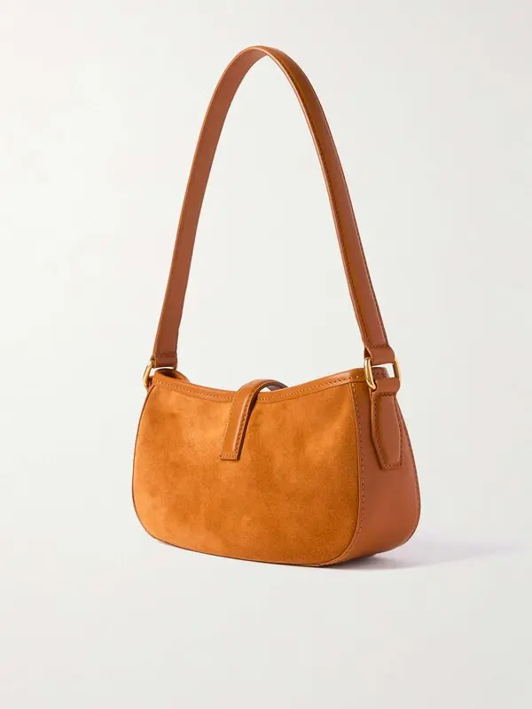 Alexander McQueen T-bar Mini Leather-trimmed Suede Shoulder Bag