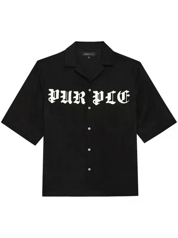 PURPLE BRAND Gothic Wordmark Cotton Shirt - Black