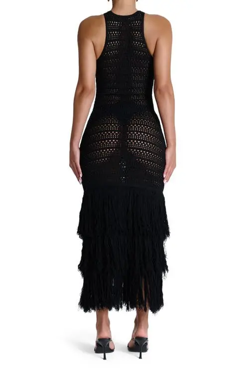 Naked Wardrobe Open Stitch Fringe Midi Dress