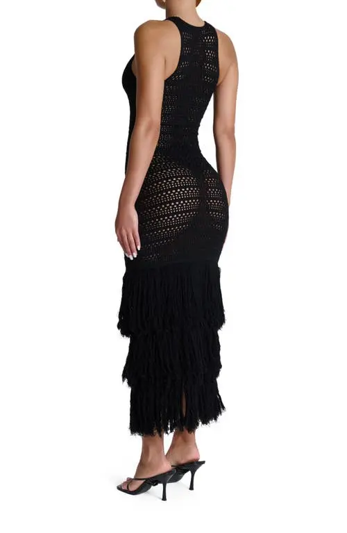 Naked Wardrobe Open Stitch Fringe Midi Dress