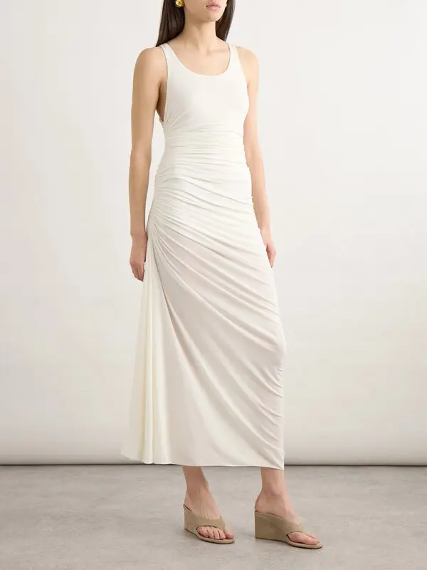 Alaïa Gathered Stretch-jersey Midi Dress - White