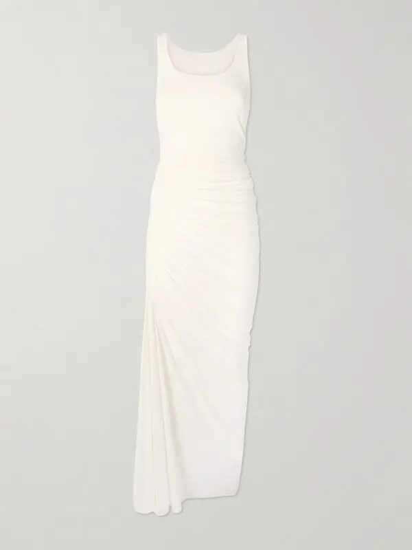 Alaïa Gathered Stretch-jersey Midi Dress - White