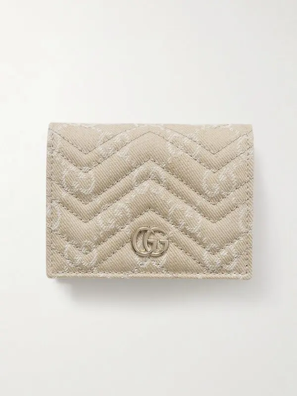 Gucci Gg Marmont Quilted Canvas-jacquard And Leather Wallet - Cream