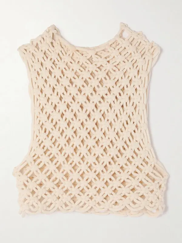 Alaïa Cropped Open-knit Cotton-blend Tank - Neutrals