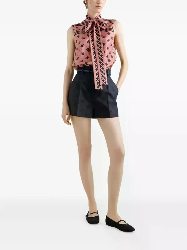 Dolce & Gabbana Sleeveless Logo Print Blouse With Front Tie
