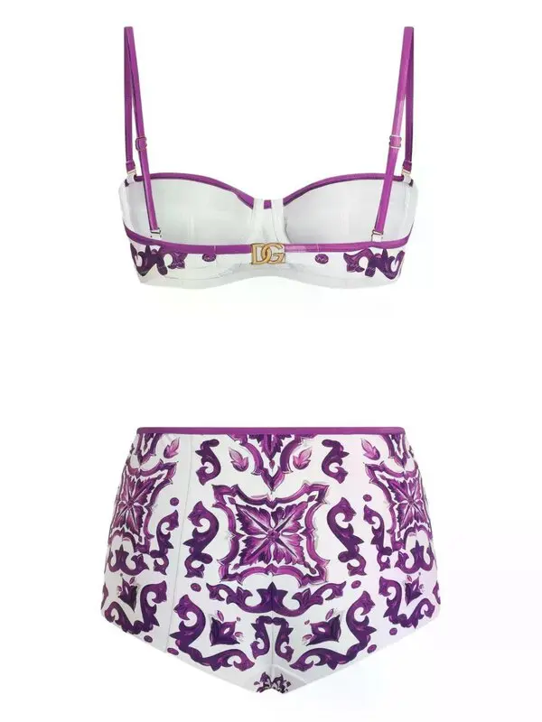 Dolce & Gabbana Maiolica-Print Bikini Set - White | Editorialist