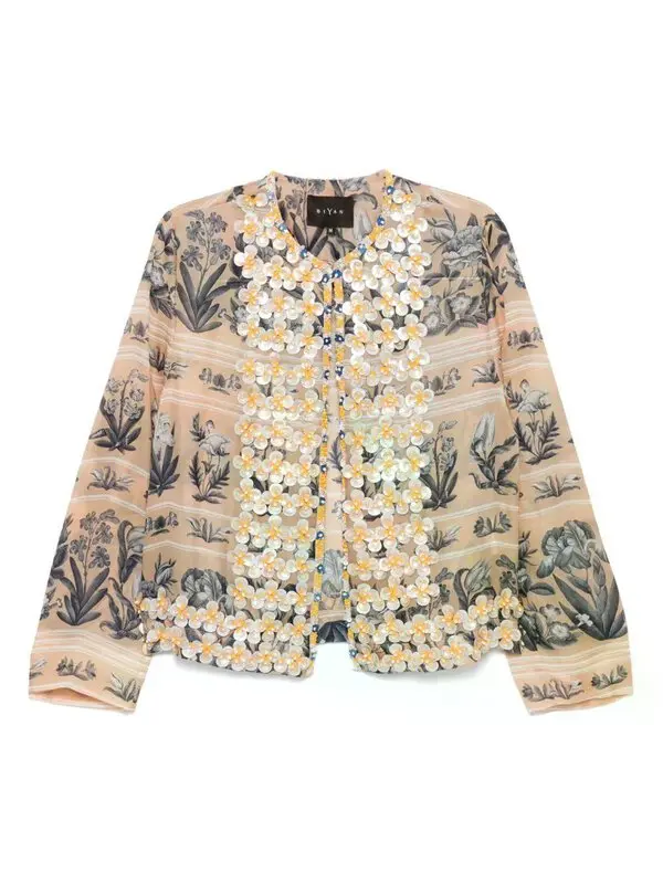 Biyan Embellished Printed Cropped Jacket