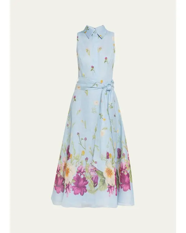 Rickie Freeman For Teri Jon Floral-print Midi Shirtdress - Light Blue Multi
