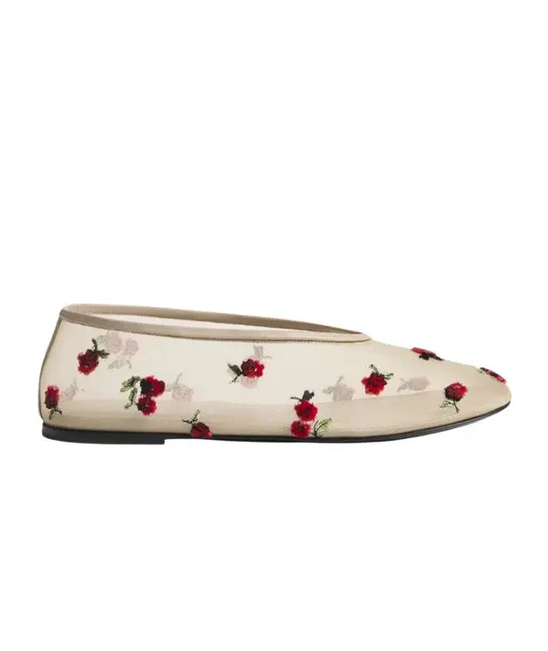 Khaite - Mercy Raspberry-Embellished Mesh Flats
