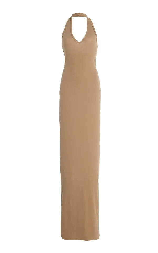 Eterne Stretch Cotton-modal Halter Maxi Dress - Taupe