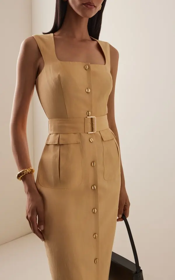 Matthew Bruch Apron Linen-Blend Cargo Midi Dress - Yellow | Editorialist