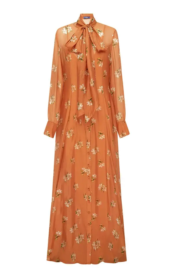 LEO LIN Lilith Tie Neck Maxi Dress - Orange
